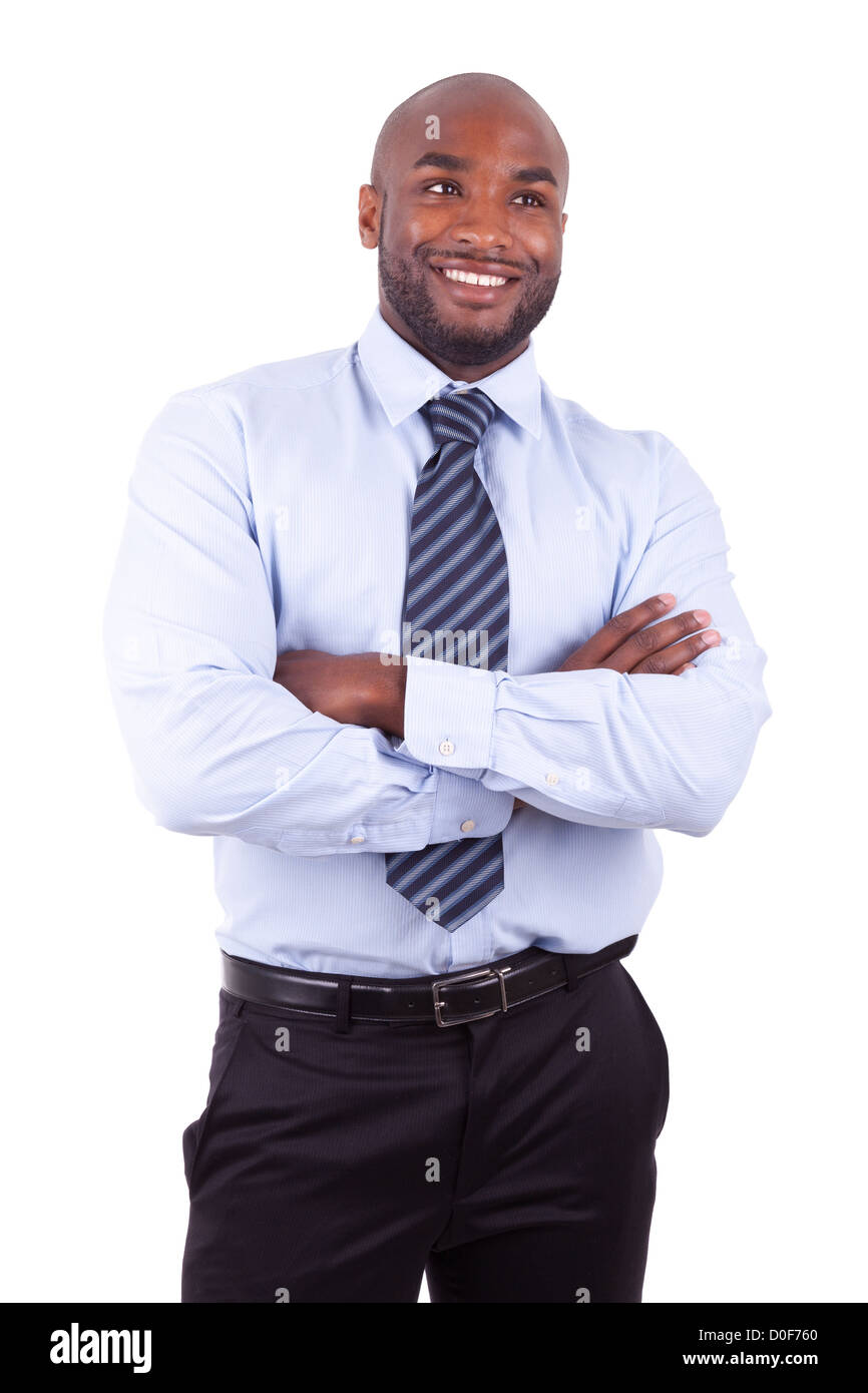 African American business man with folded arms, isolated on white ...