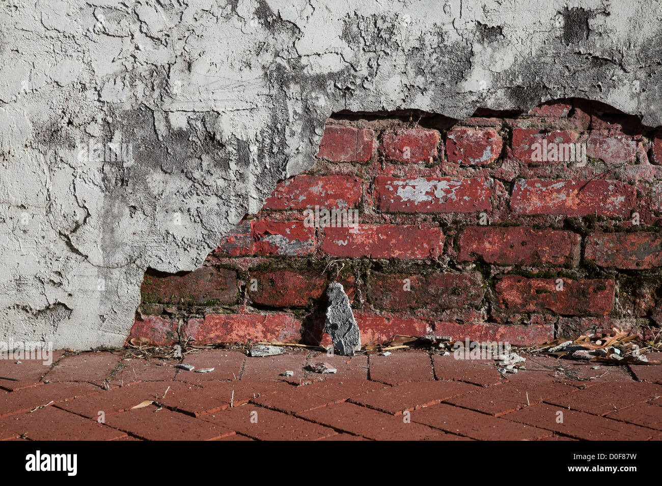 Old Red Stucco Over Cement Block Brick Big Debris Block Pieces