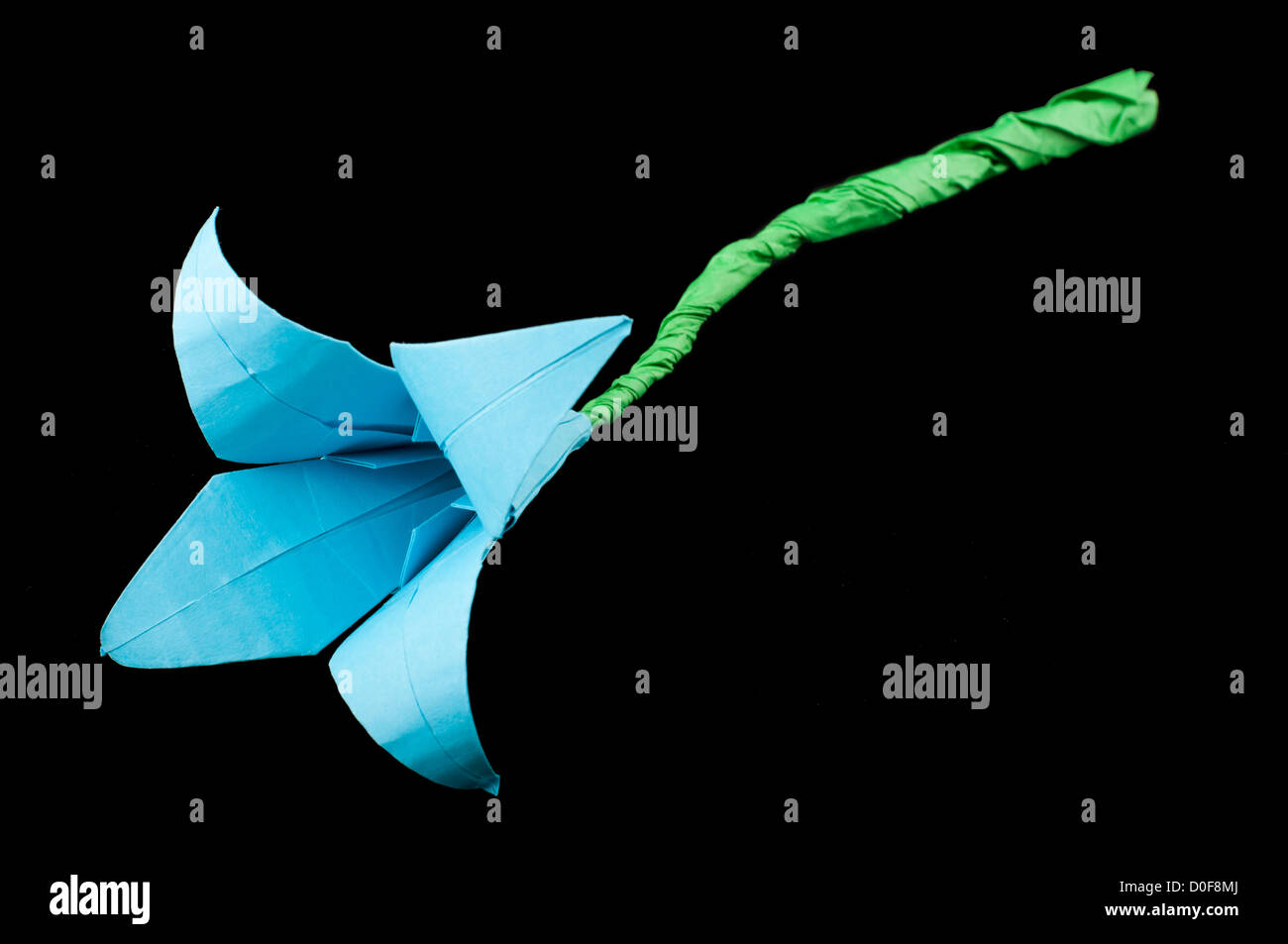 Blue Flower origami black isolated. Paper made flowers Stock Photo - Alamy