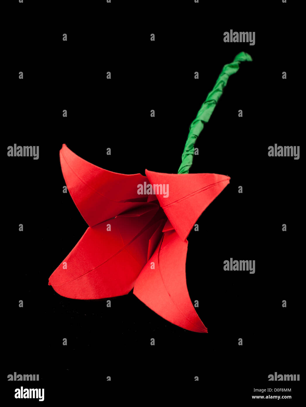 Red Flower origami black isolated. Paper made flower Stock Photo - Alamy