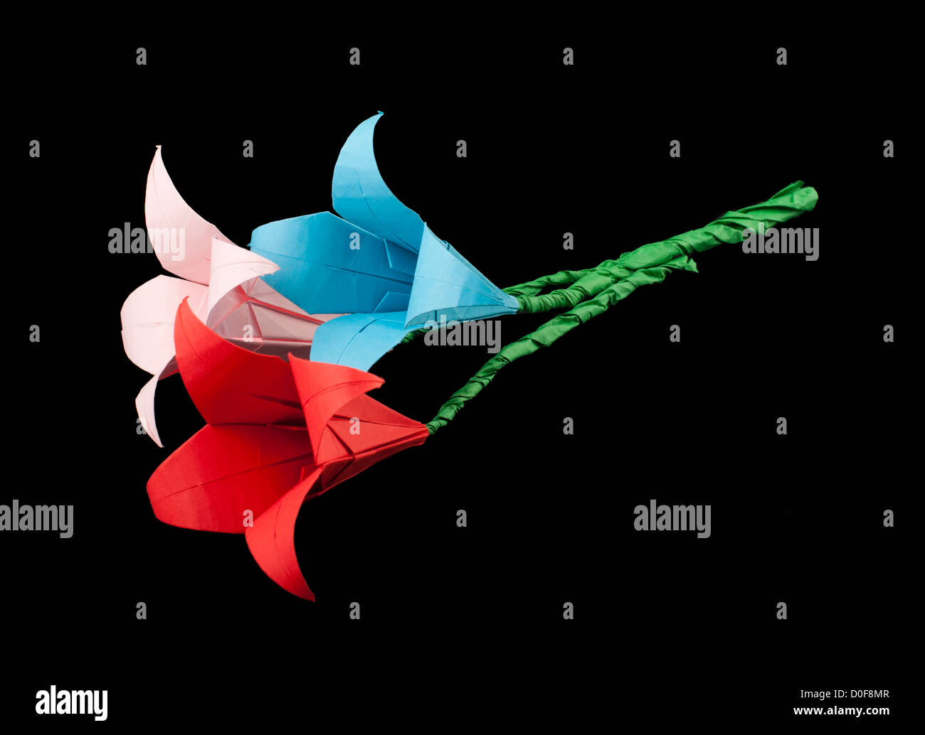 Pink and red flowers origami black isolated. Paper made flowers Stock ...