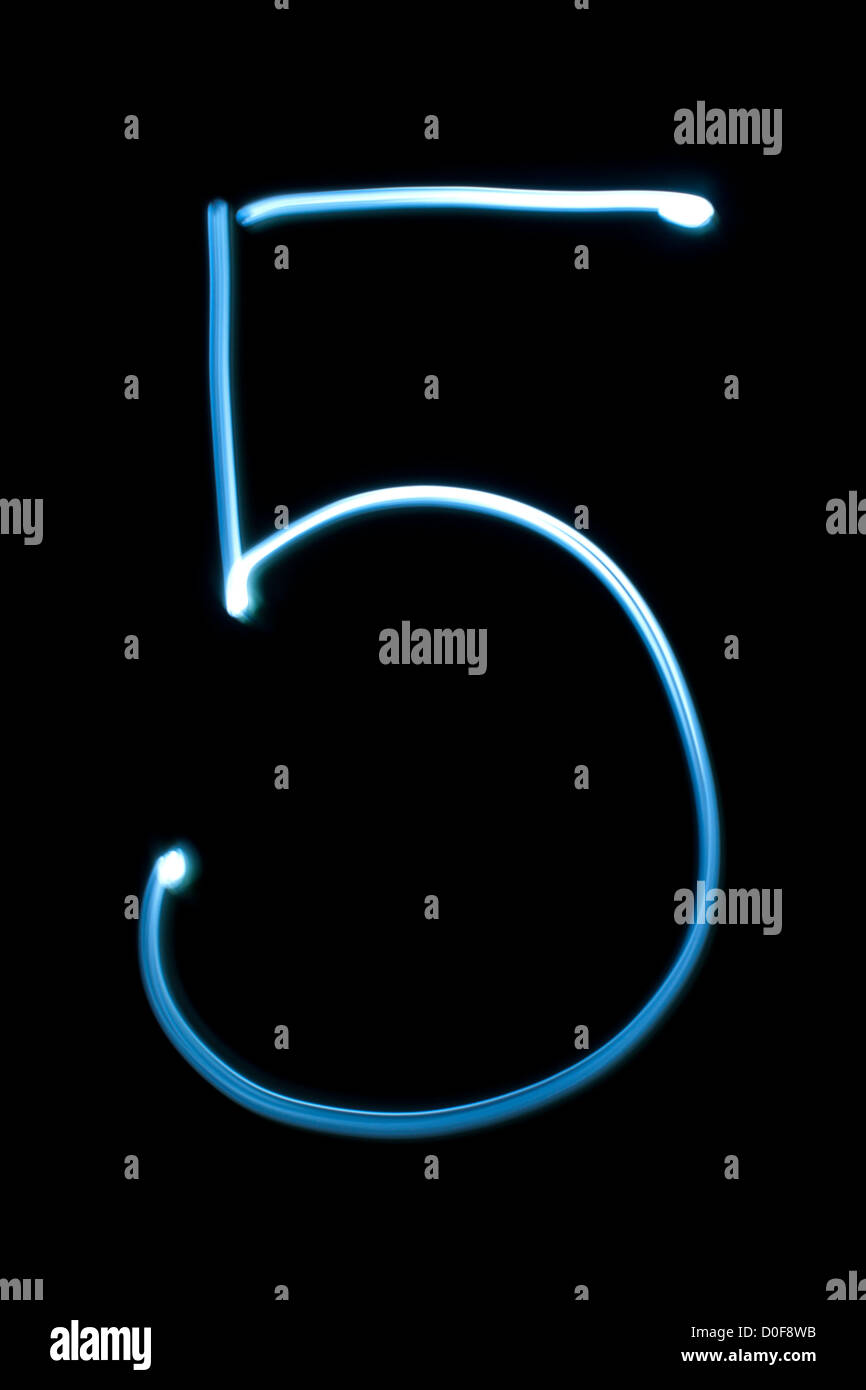 Number five digit from natural neon light Stock Photo - Alamy
