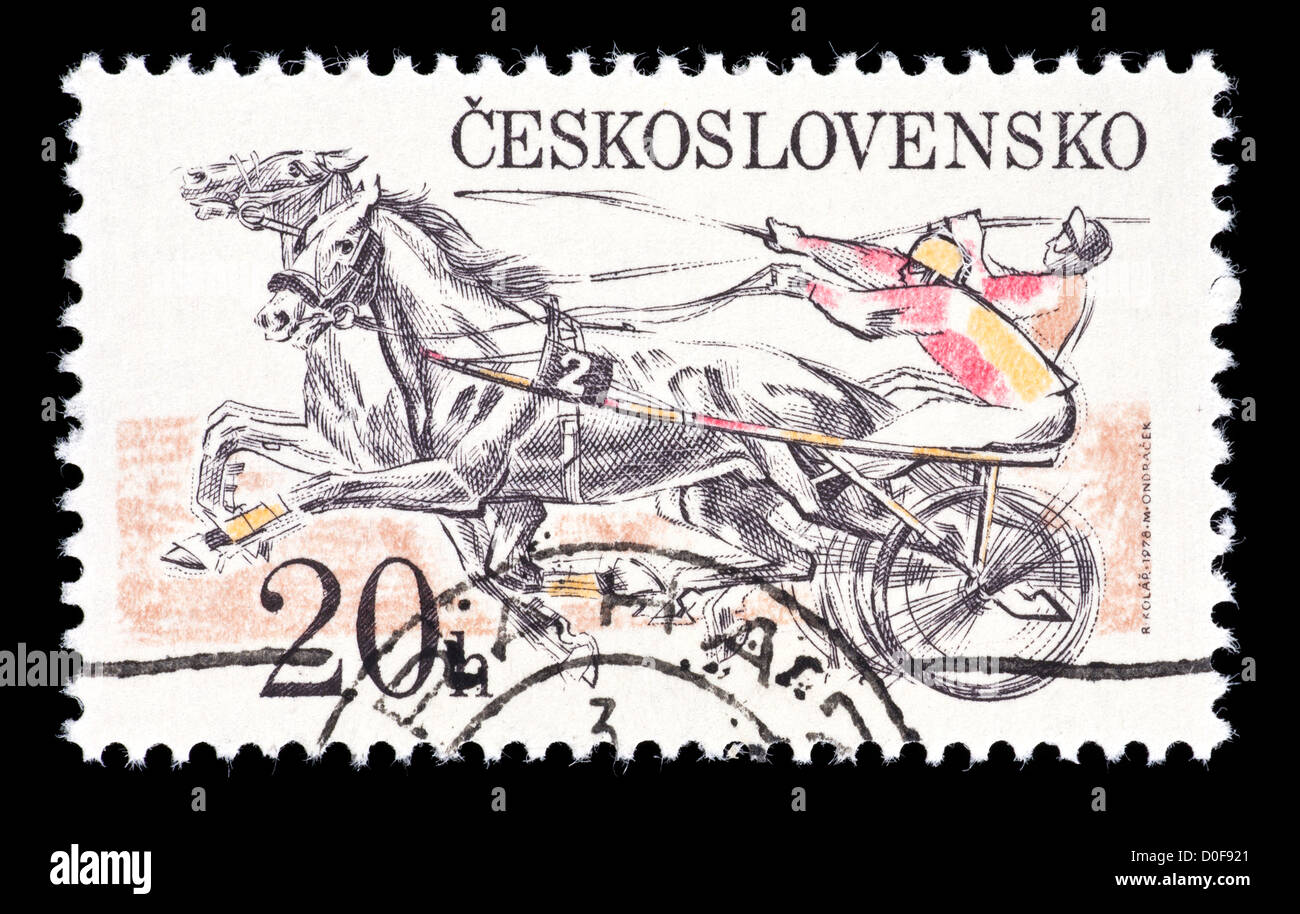 Postage stamp from Cechoslovakia depicting harness racing Stock Photo ...