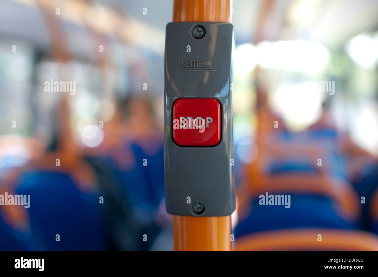 Stop button on a Stagecoach bus Stock Photo - Alamy