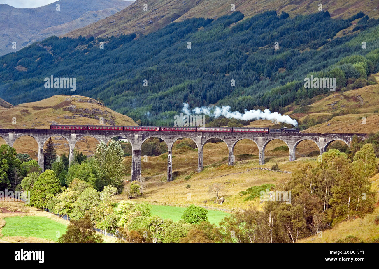 A special charter steam train is passing over the famous Glenfinnan ...
