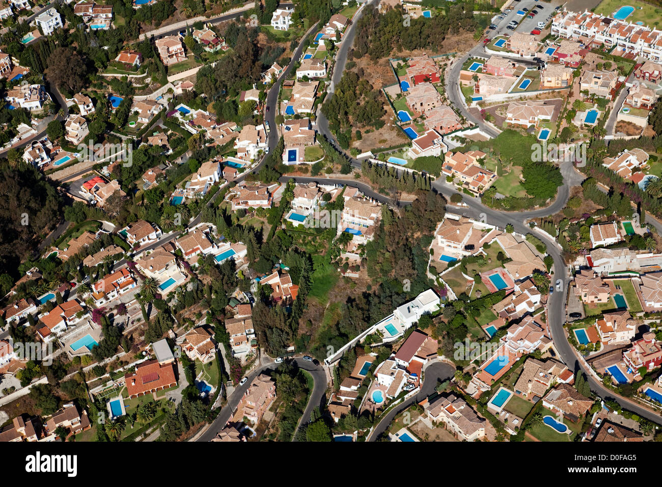 Aerial view urbanization in Mijas Costa del Sol Malaga Andalusia Spain ...