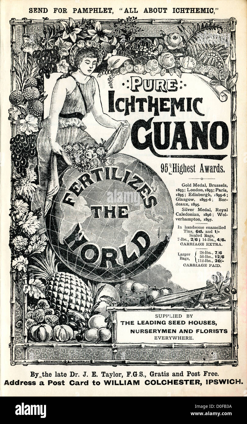 Historical advertisement for Pure Icthemic Guano fertilizer in a 19th C ...