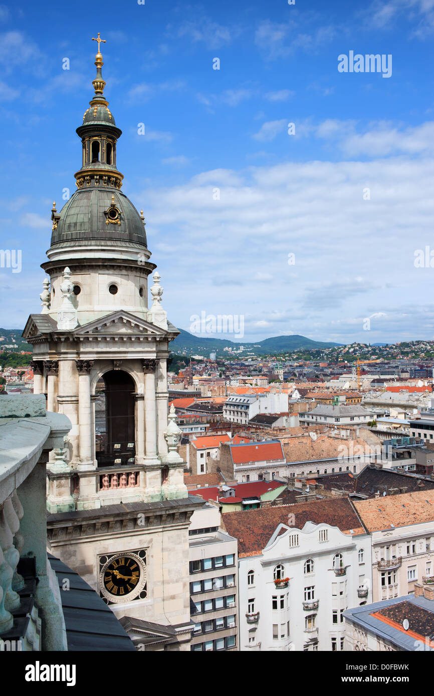 St Stephen's Basilica Bell Tower and city of Budapest from above in ...