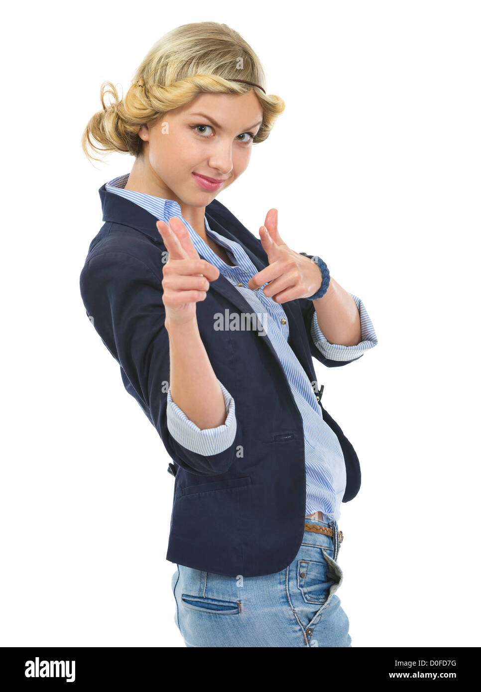 Teenage girl pointing in camera Stock Photo - Alamy