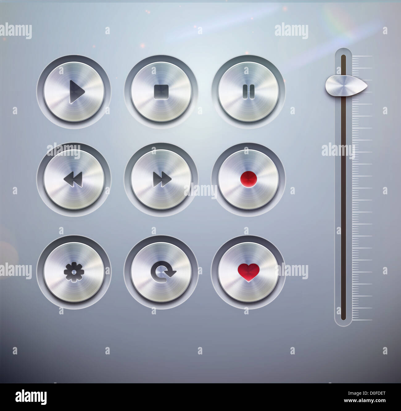 set of the detailed UI elements for media player – buttons and slider ...