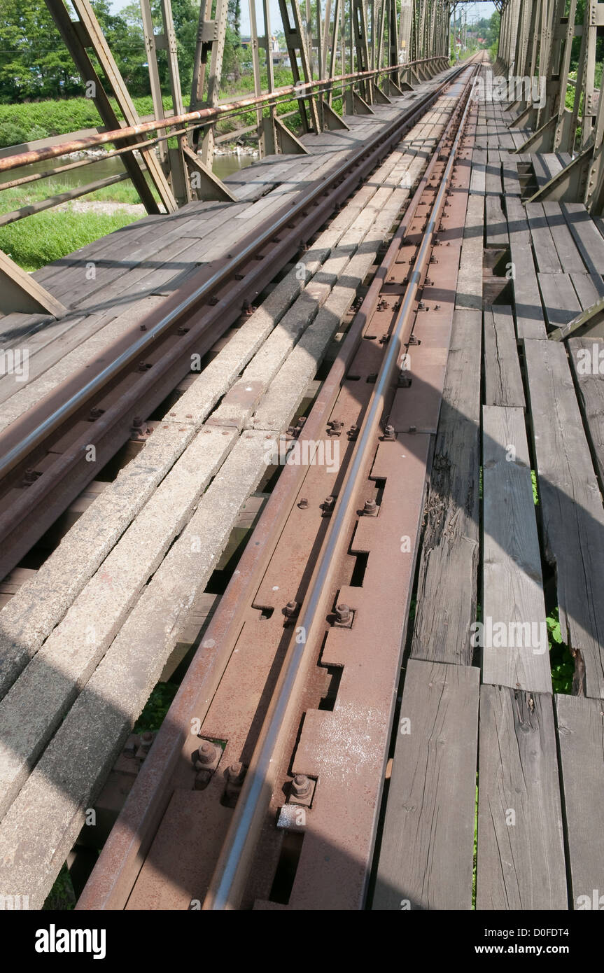Old rusty railway track. Railway bridge in Wadowice, Poland Stock Photo ...
