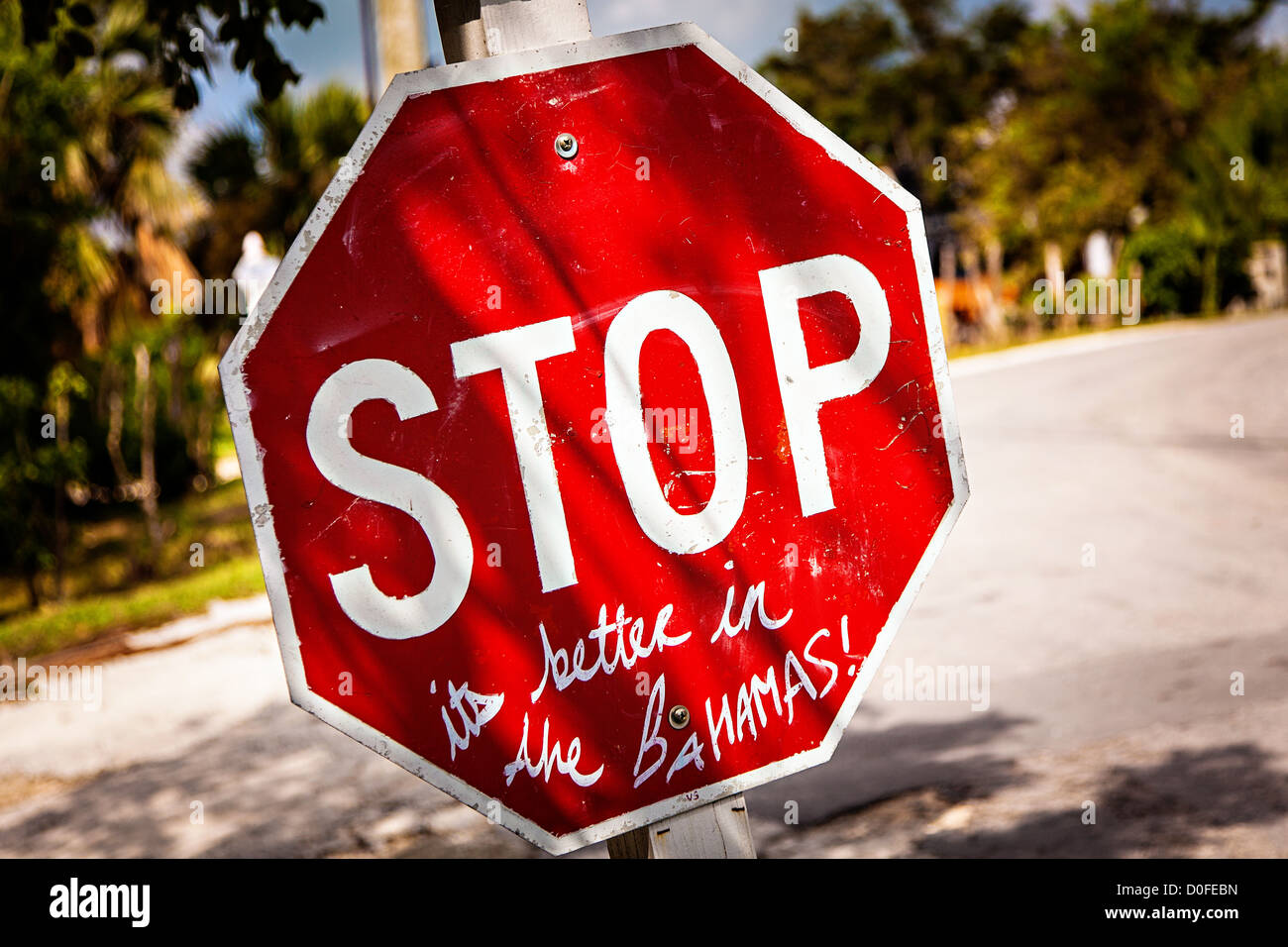 Only stop sign on Green Turtle Cay, Bahamas Stock Photo - Alamy