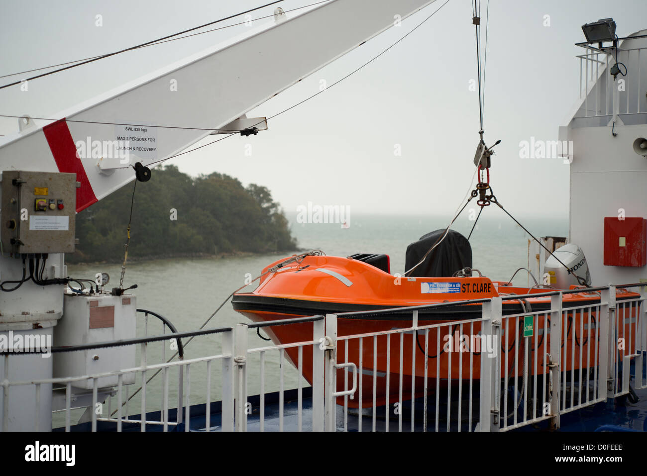Lifeboat on the Isle of Wight ferry on a rainy day Stock Photo - Alamy