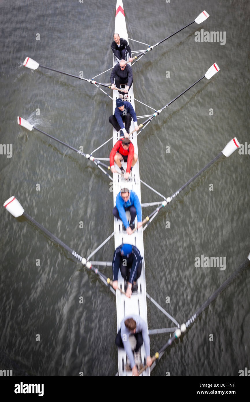 Men's eight viewed from above, rowing in the Head of the River Race ...