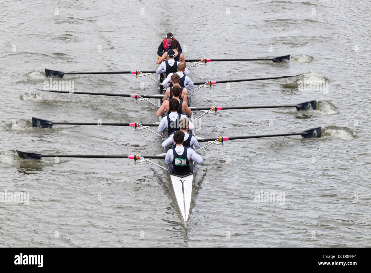 Men's eight rowing in the Head of the River Race, Bristol, February ...