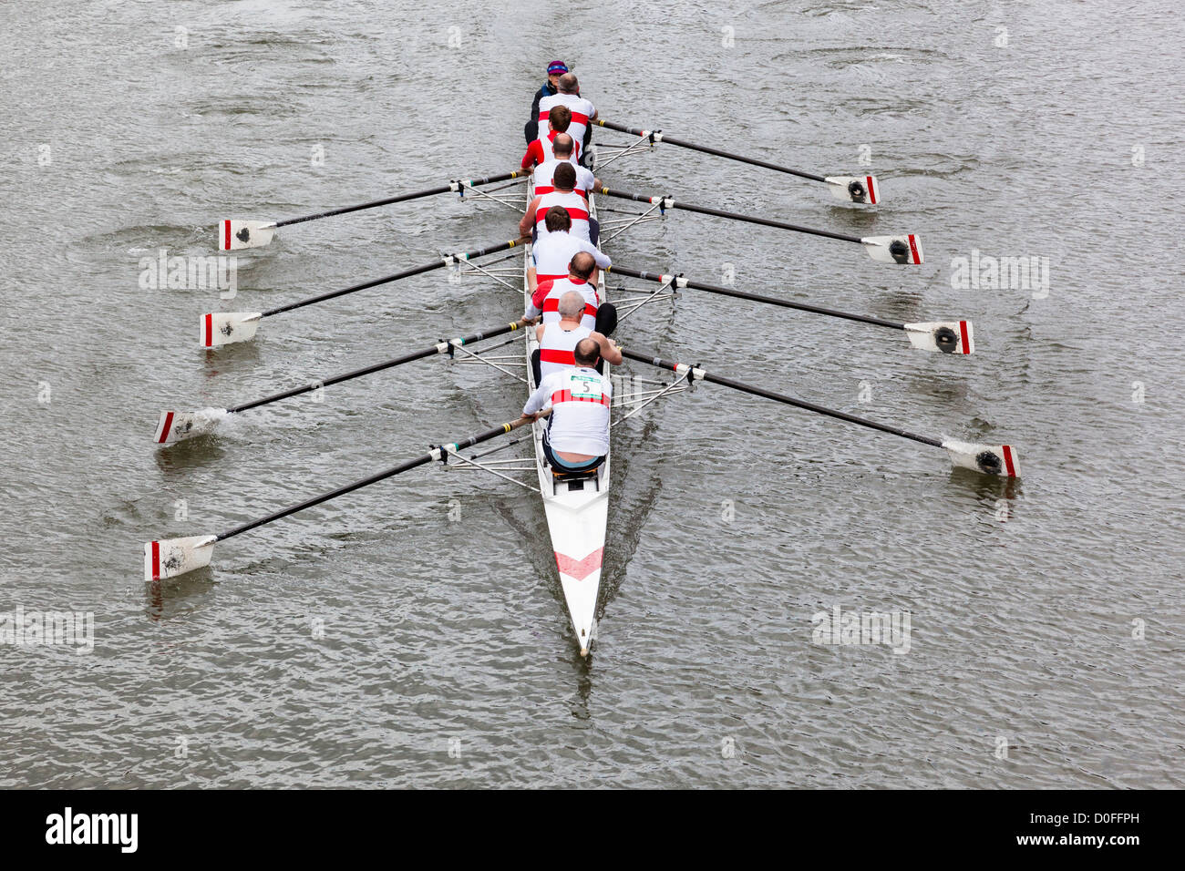 Men's eight rowing in the Head of the River Race, Bristol, February ...
