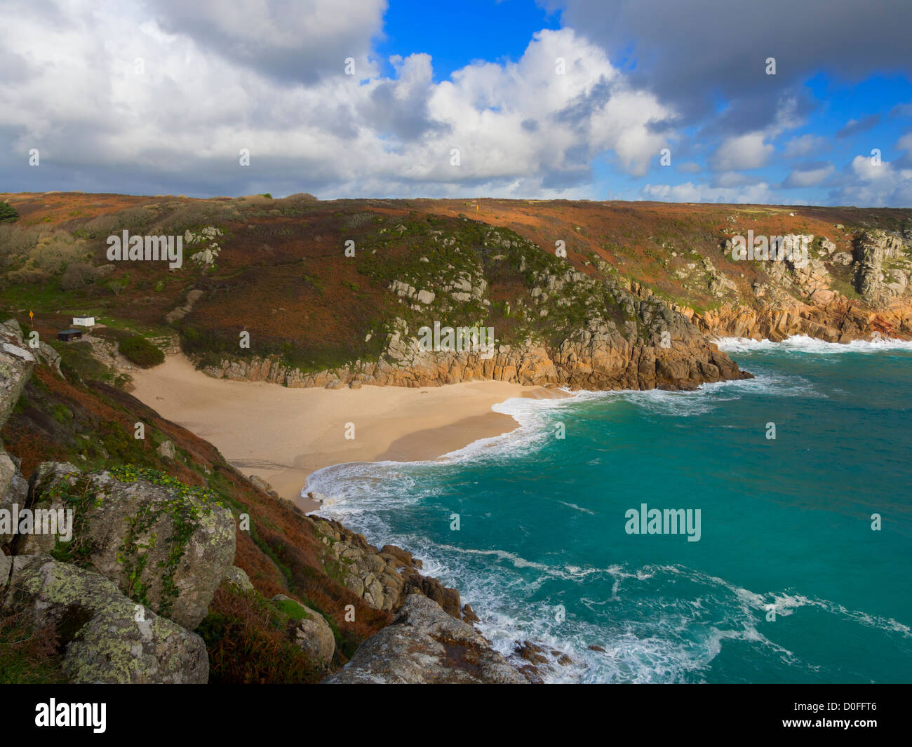 Porthcurno beach and cliffs, Cornwall Stock Photo - Alamy