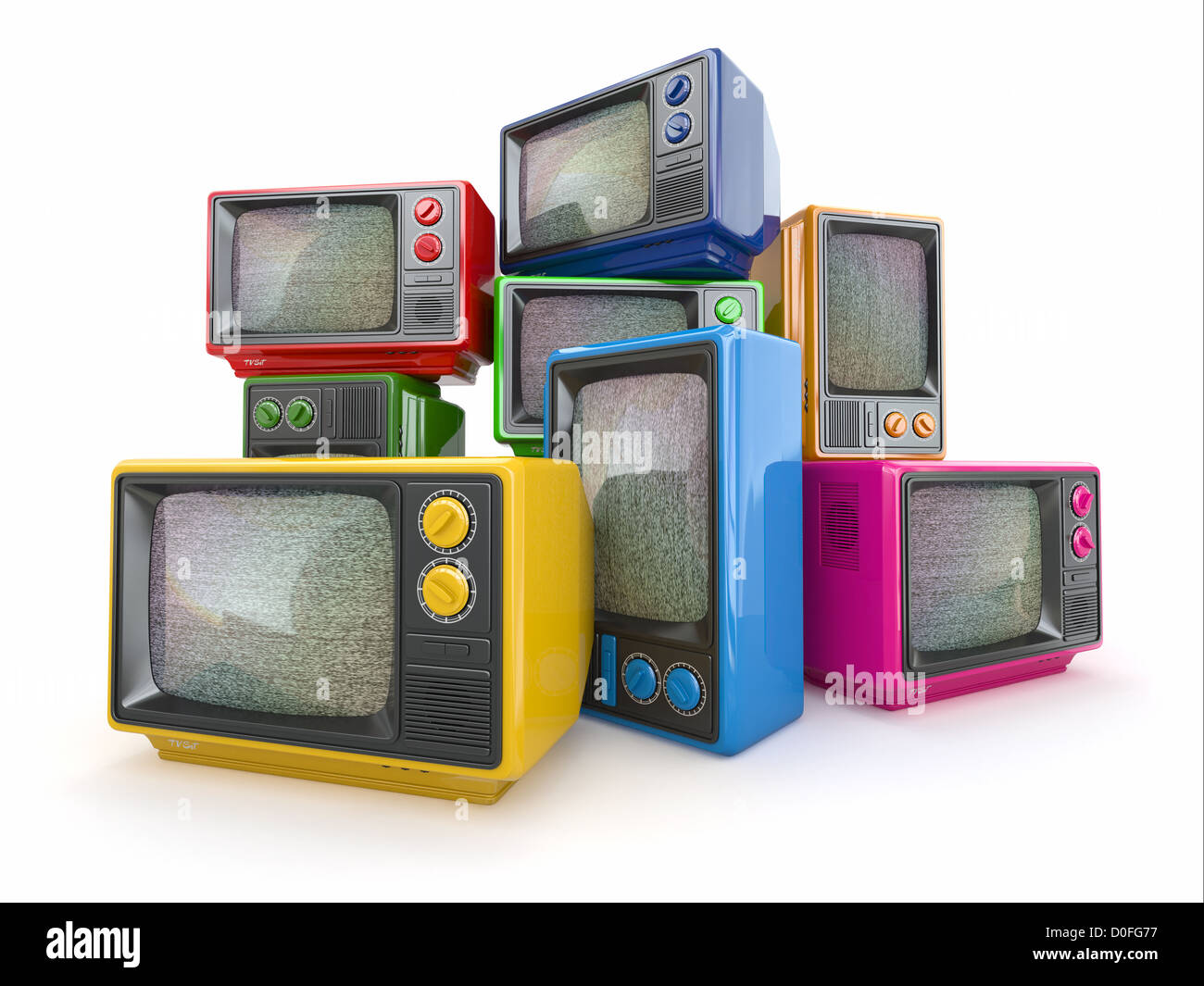Heap of vintage tv. End of television. Conceptual image. 3d Stock Photo ...