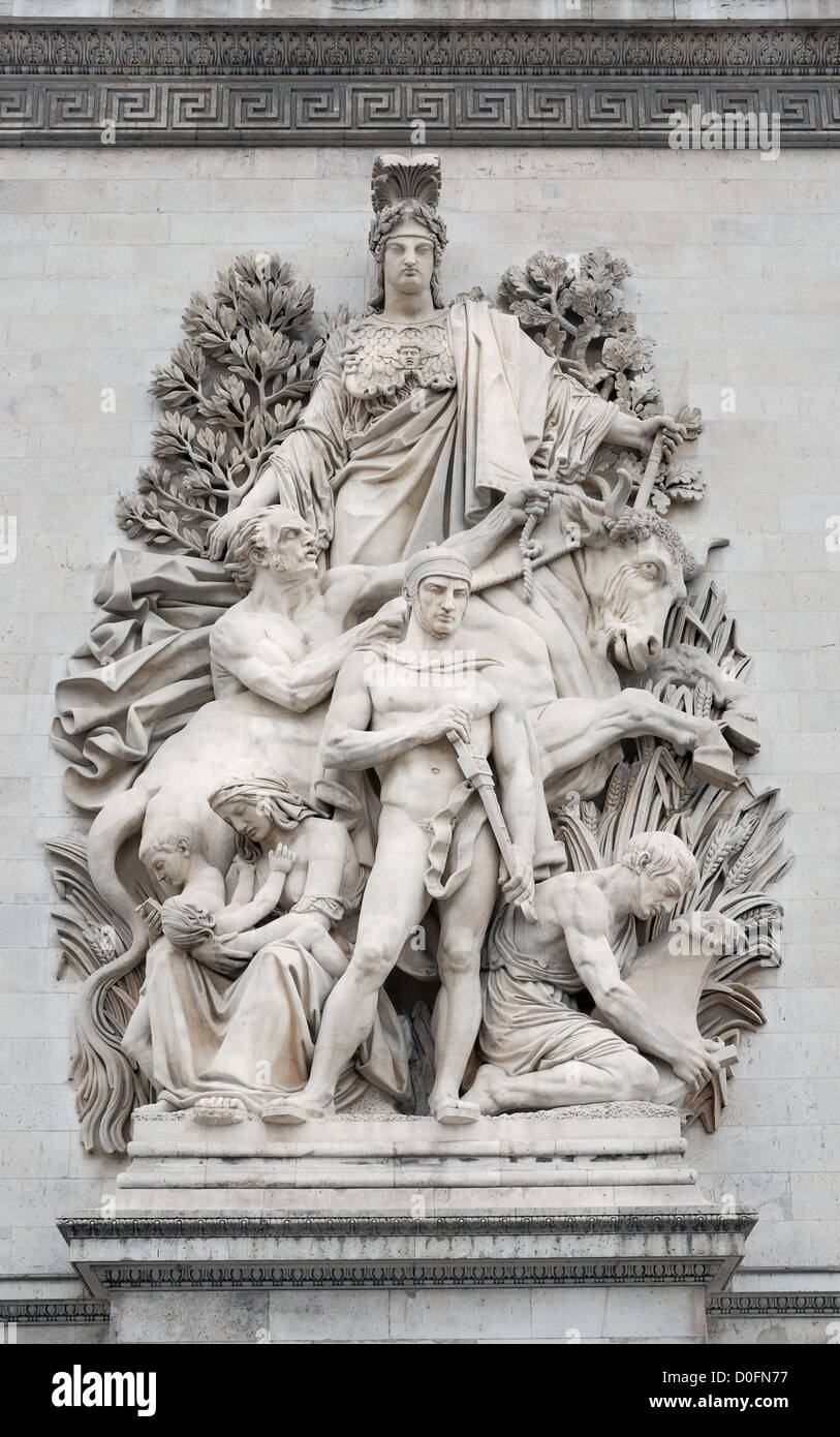 Sculpture La Paix (Peace) on east facade of the Arc de Triomphe ...