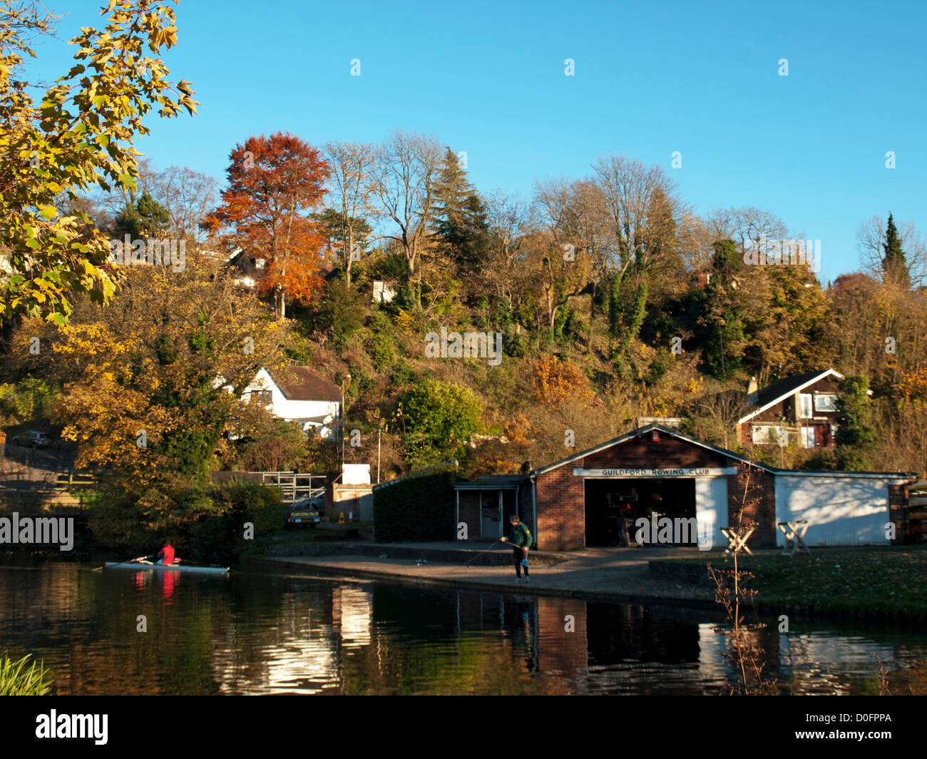 Guildford Rowing Club on the River Wey, a tributary of the River Thames ...