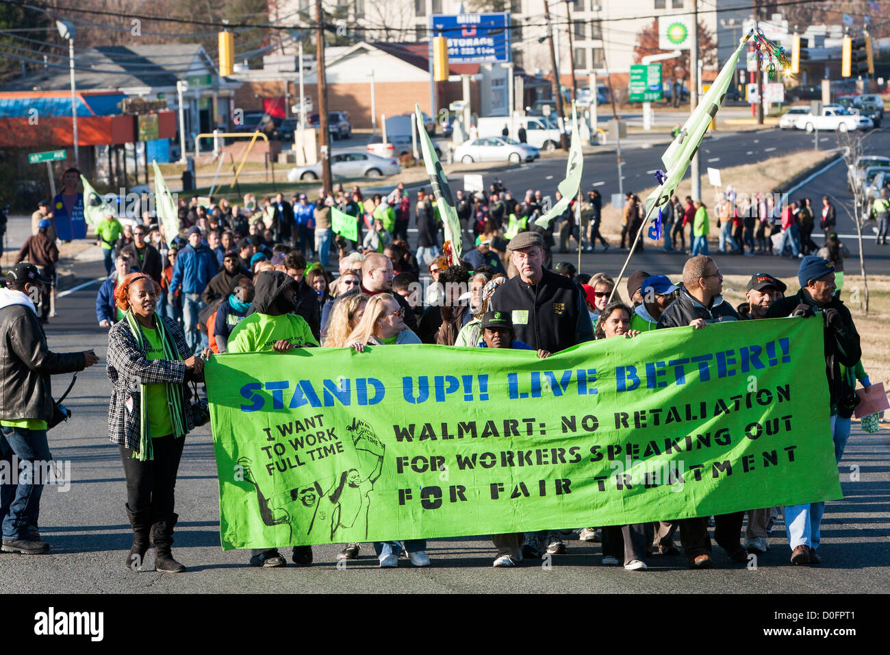 Demonstrators protest against working conditions at Walmart Stock Photo ...