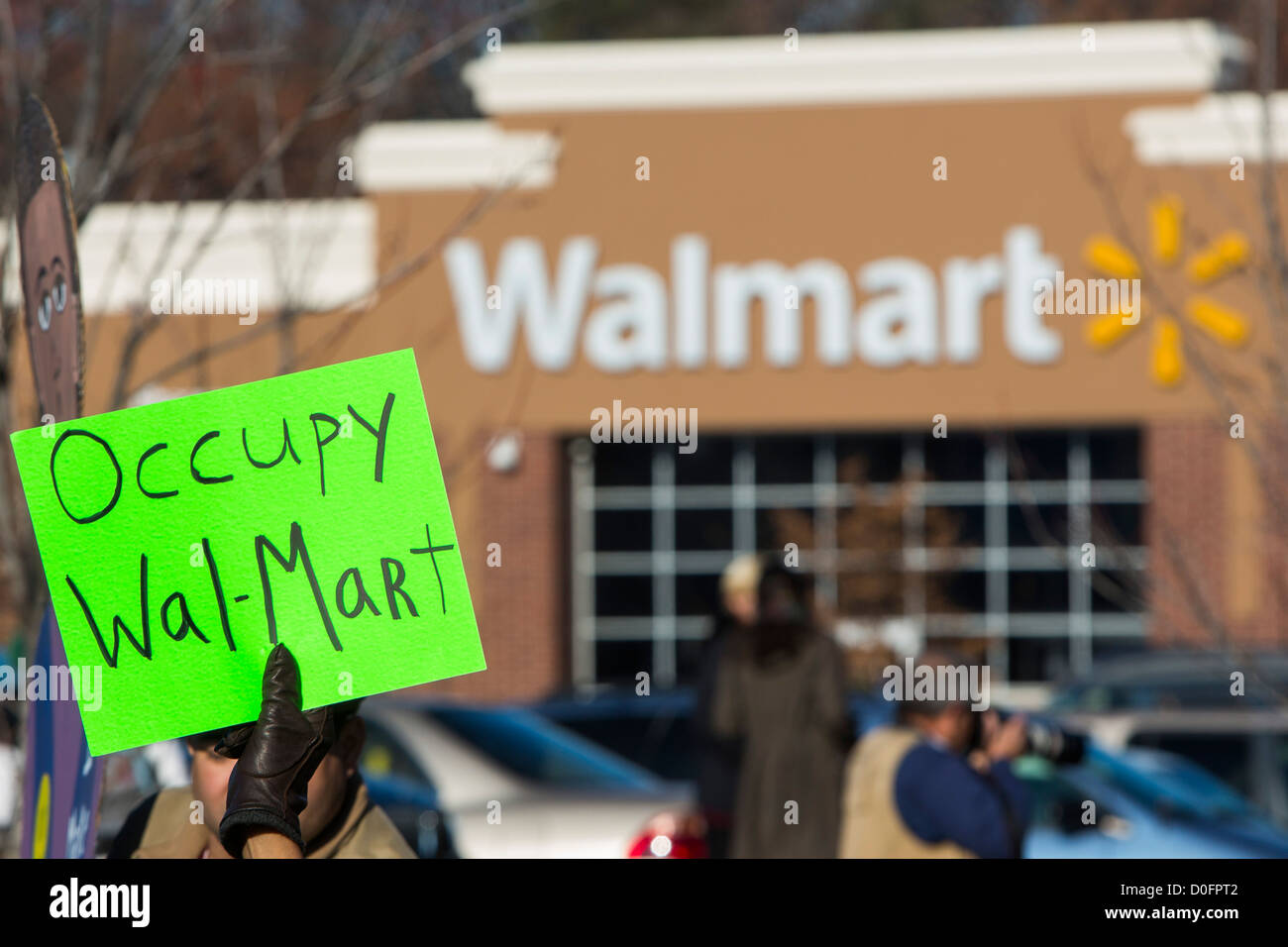 Demonstrators protest against working conditions at Walmart Stock Photo ...