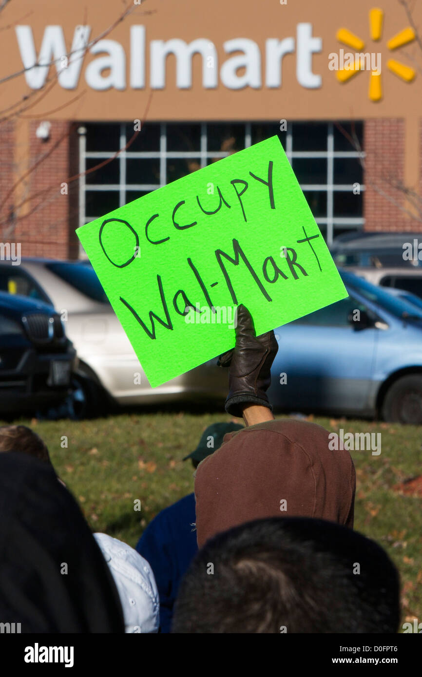 Demonstrators protest against working conditions at Walmart Stock Photo ...