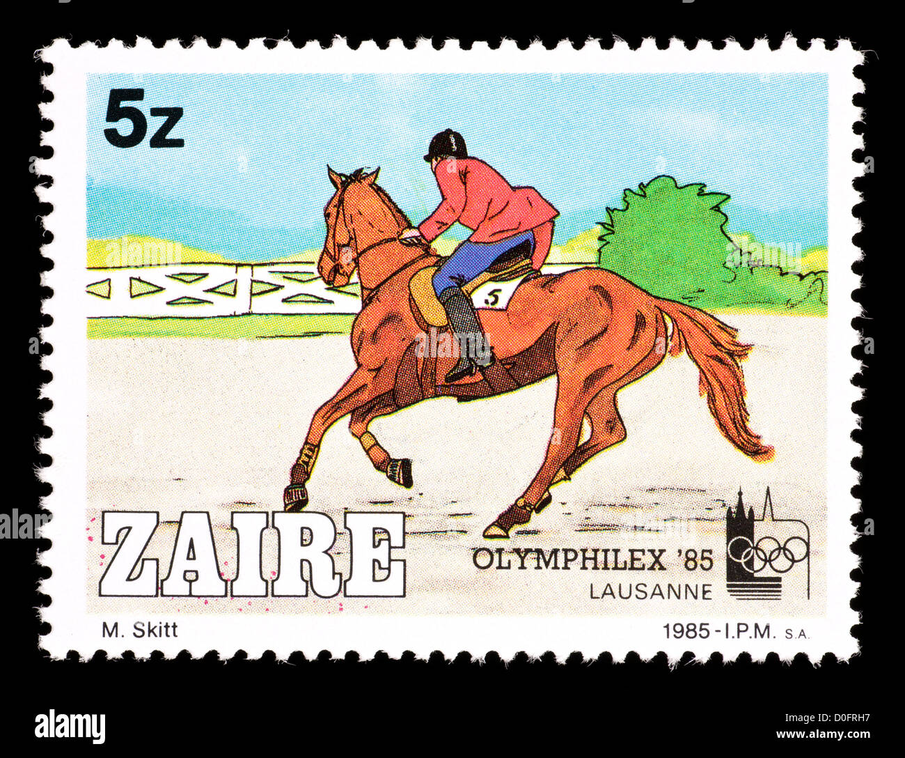 Postage stamp from Zaire depicting an equestrian rider Stock Photo - Alamy