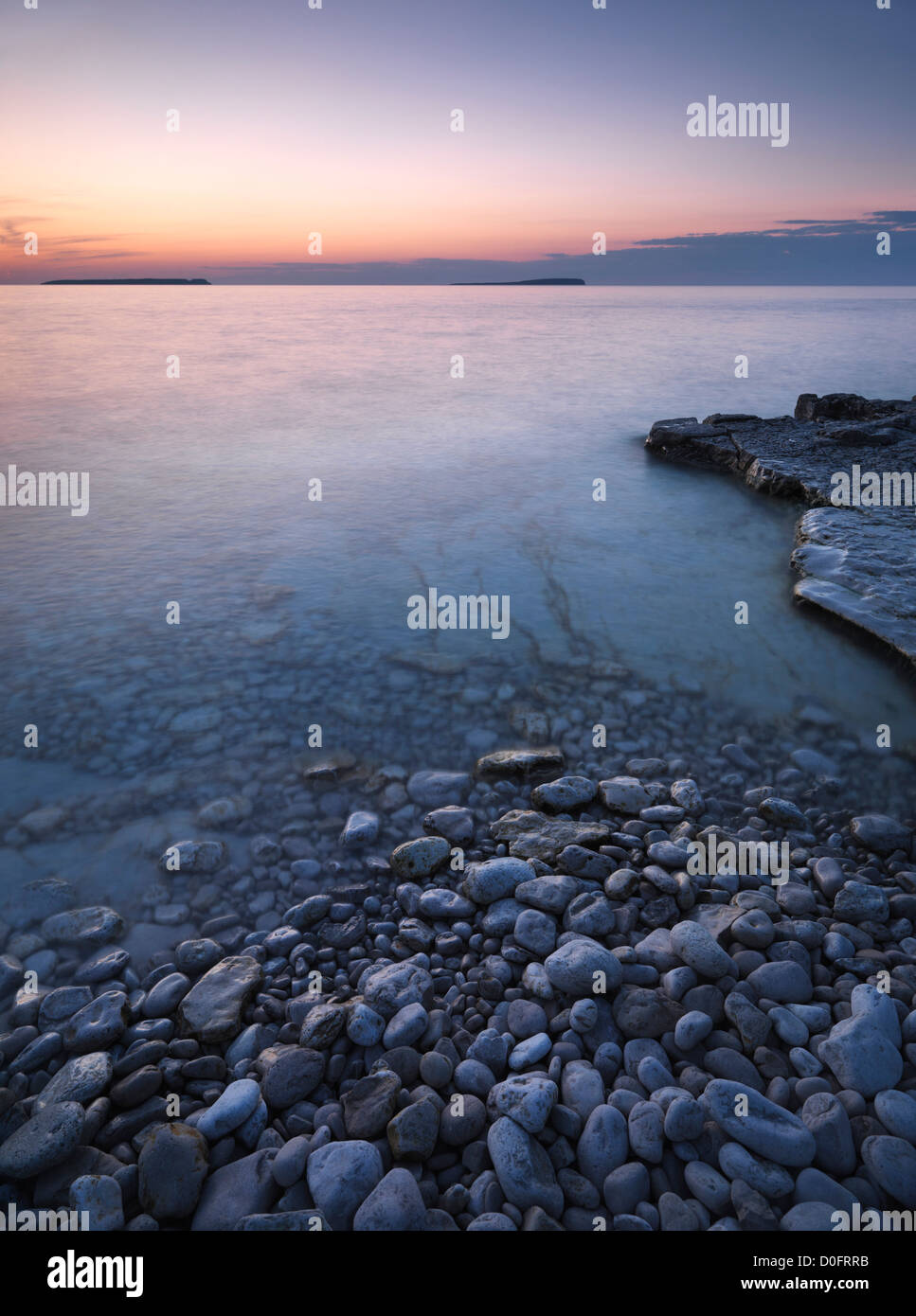 Quiet sunset landscape nature scenery at Georgian Bay. Bruce Peninsula ...