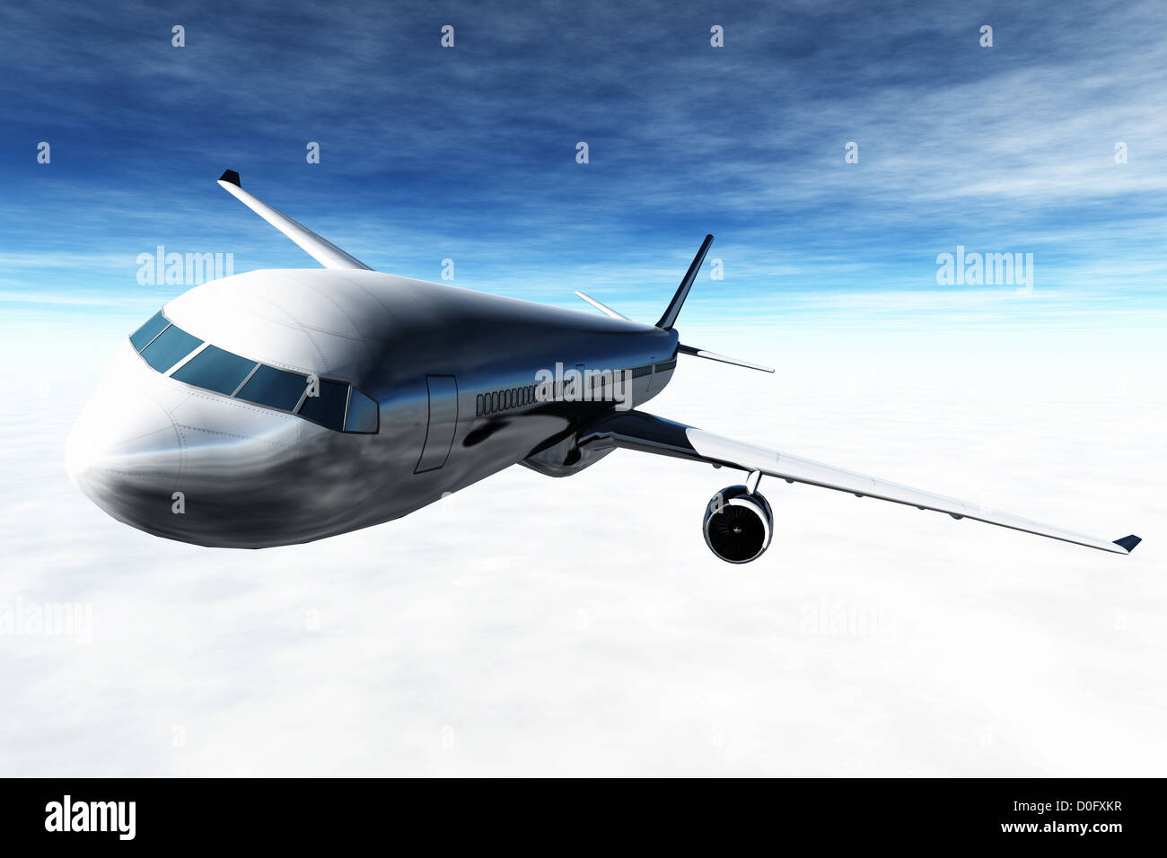 Airplane flying 3D render Stock Photo - Alamy