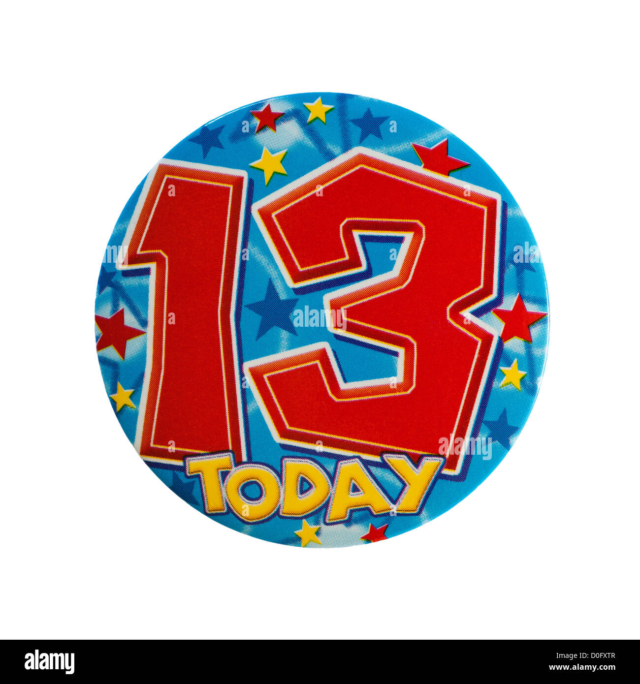 A birthday badge with 13 on it marking the start of a teenage years on ...