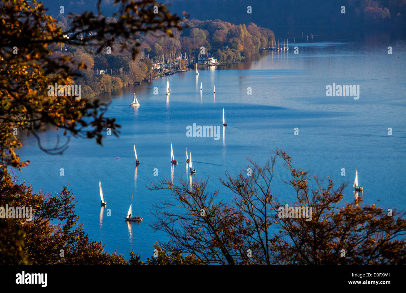 Baldeneysee lake in Essen, Germany. Sailing boats during a regatta in ...