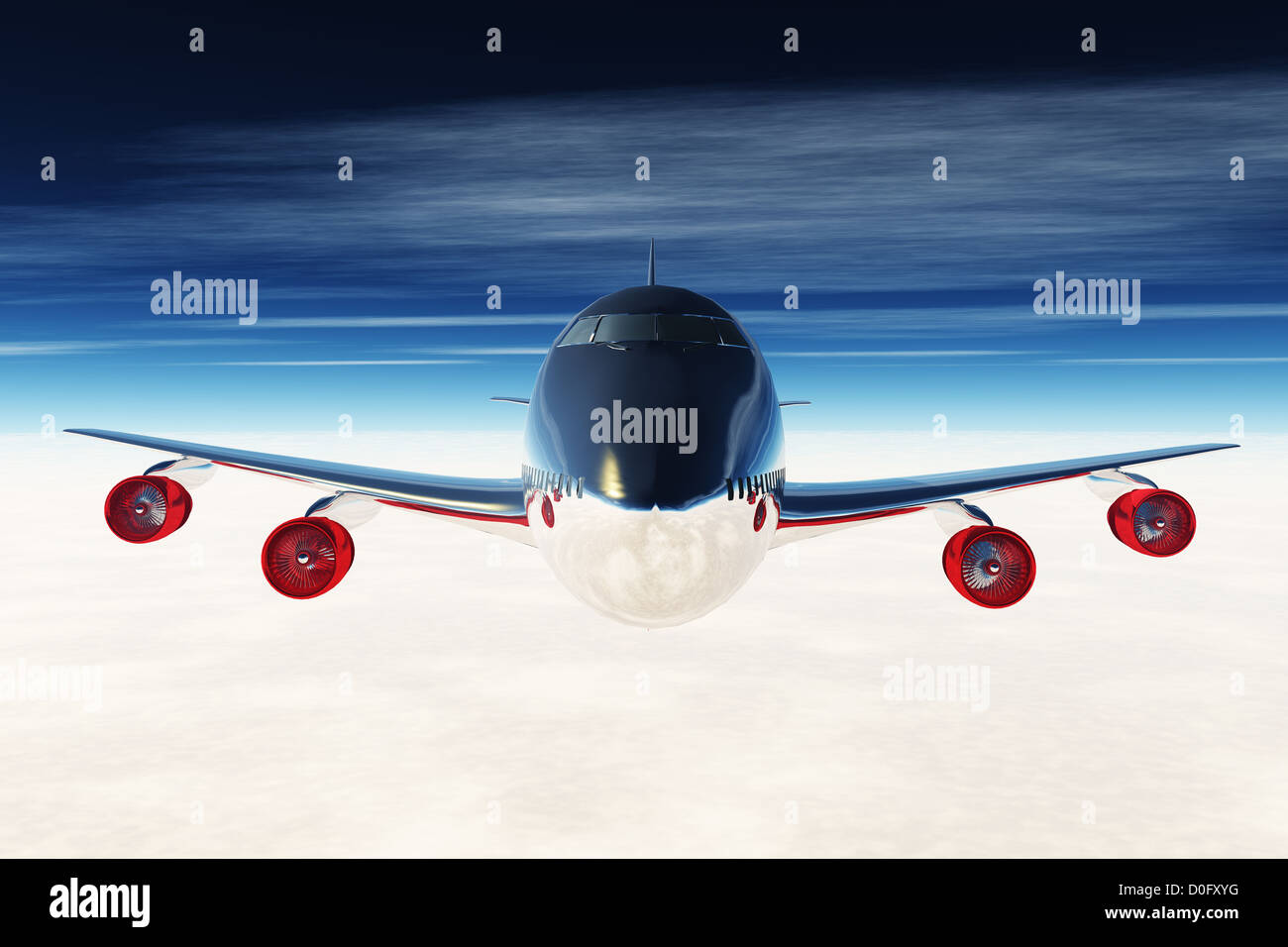Airplane flying 3D render Stock Photo - Alamy