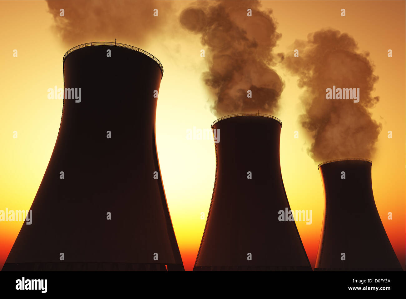 Nuclear power plant smoking stacks 3D render Stock Photo - Alamy