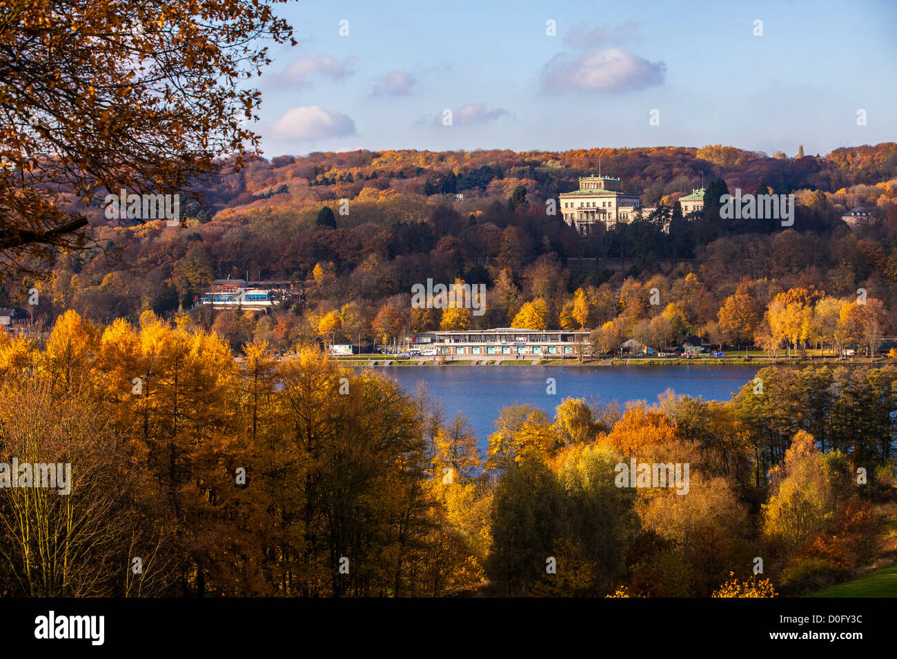 Baldeneysee Lake in Essen, Germany.View in autumn to Villa Huegel, the ...