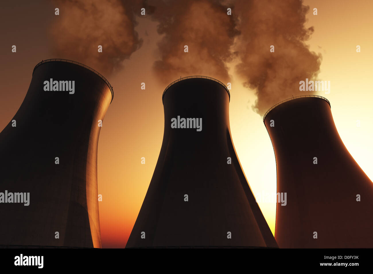 Nuclear power plant smoking stacks 3D render Stock Photo - Alamy