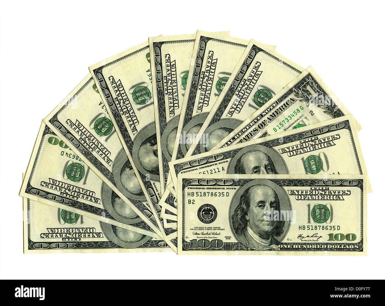 One dollar banknote amongst hundred dollars' banknotes Stock Photo - Alamy