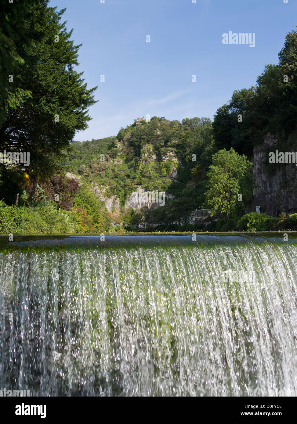 dh Cheddar Gorge CHEDDAR SOMERSET Cheddar Yeo River village weir water ...