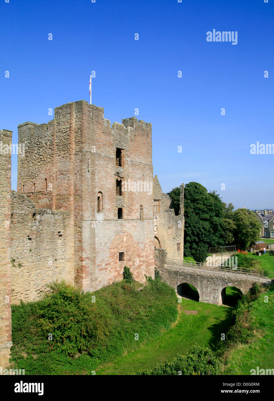 The Keep and moat from Outer Bailey Ludlow Castle Shropshire England UK ...