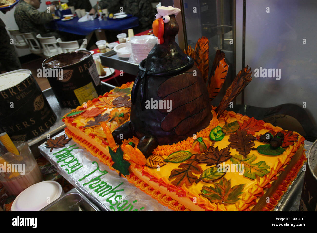 A Thanksgiving Day cake is on display for Marines and Sailors with the ...