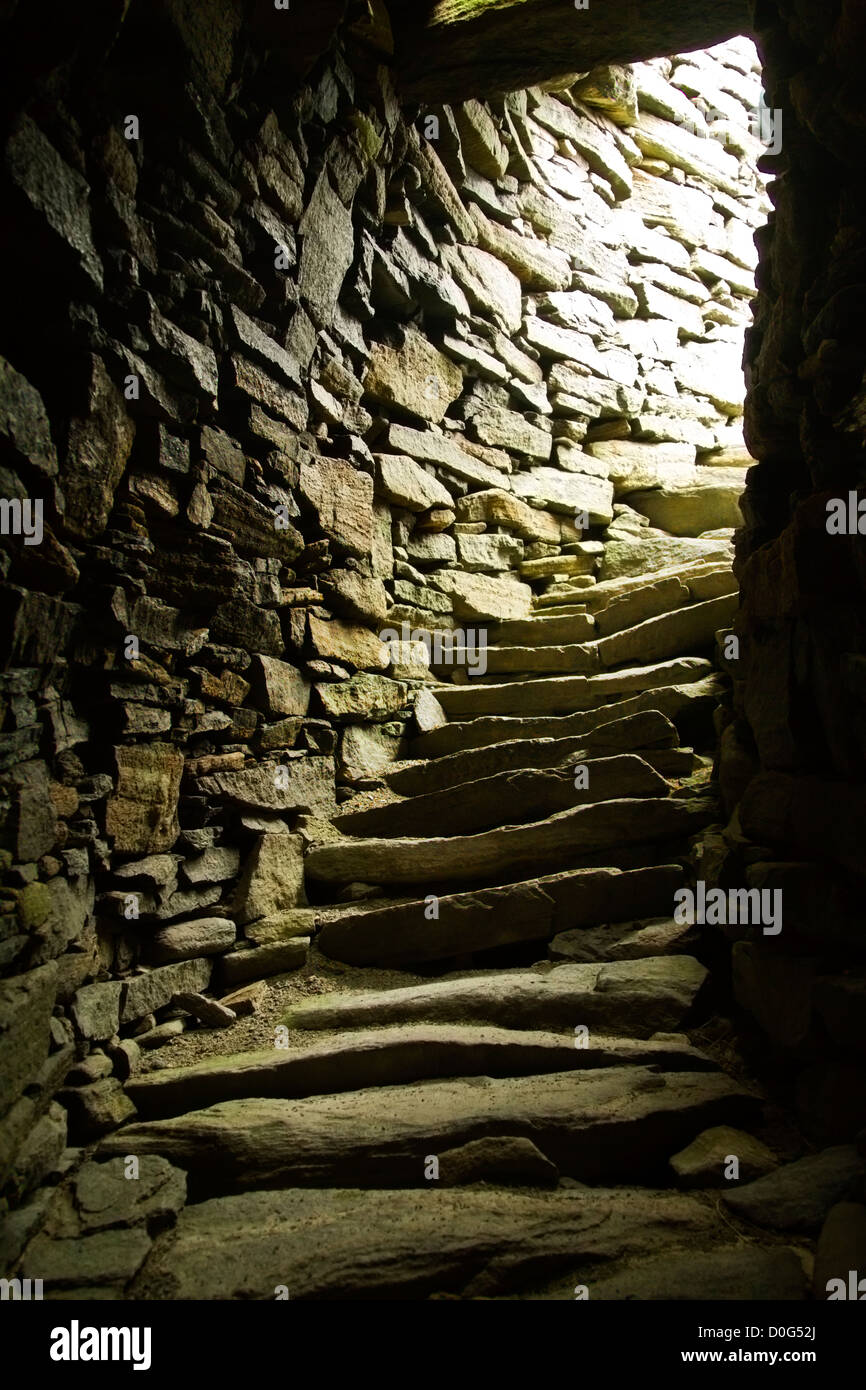 Stairway between the double walls of Dun Carloway. The best preserved ...