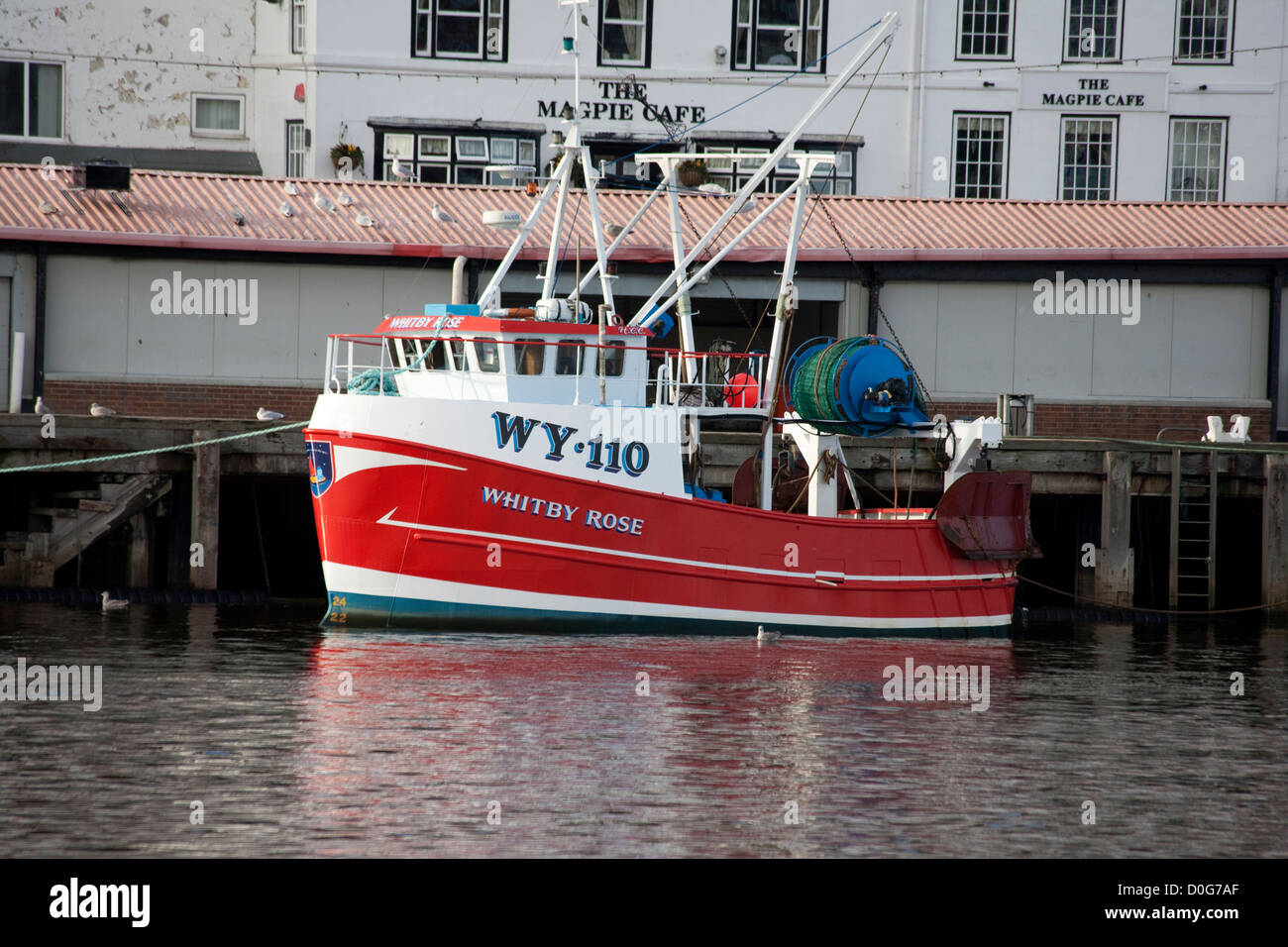 Whitby Rose fishing boat moored in Whitby Harbour North Yorkshire Stock ...