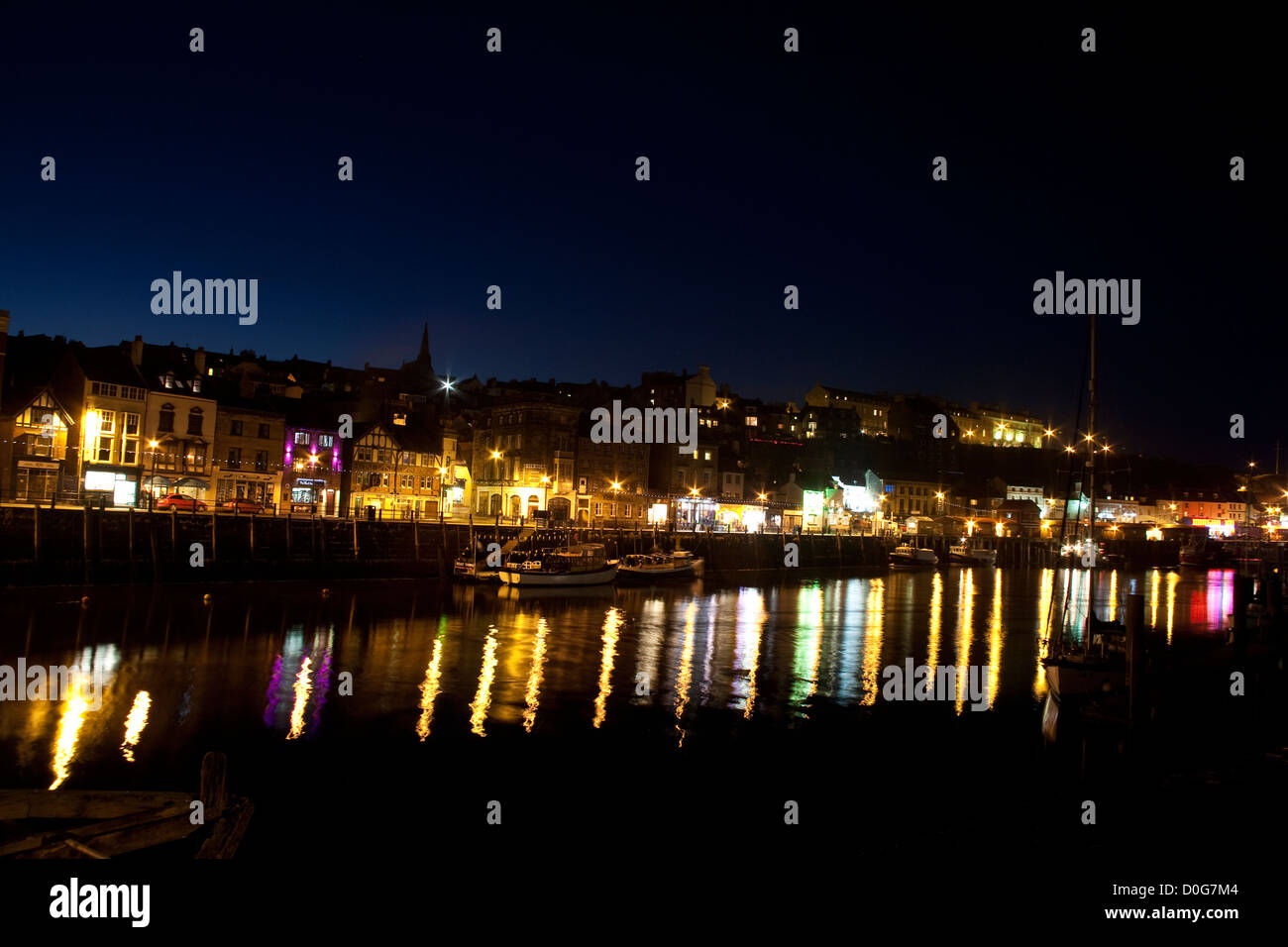 Whitby Harbour at night Stock Photo - Alamy