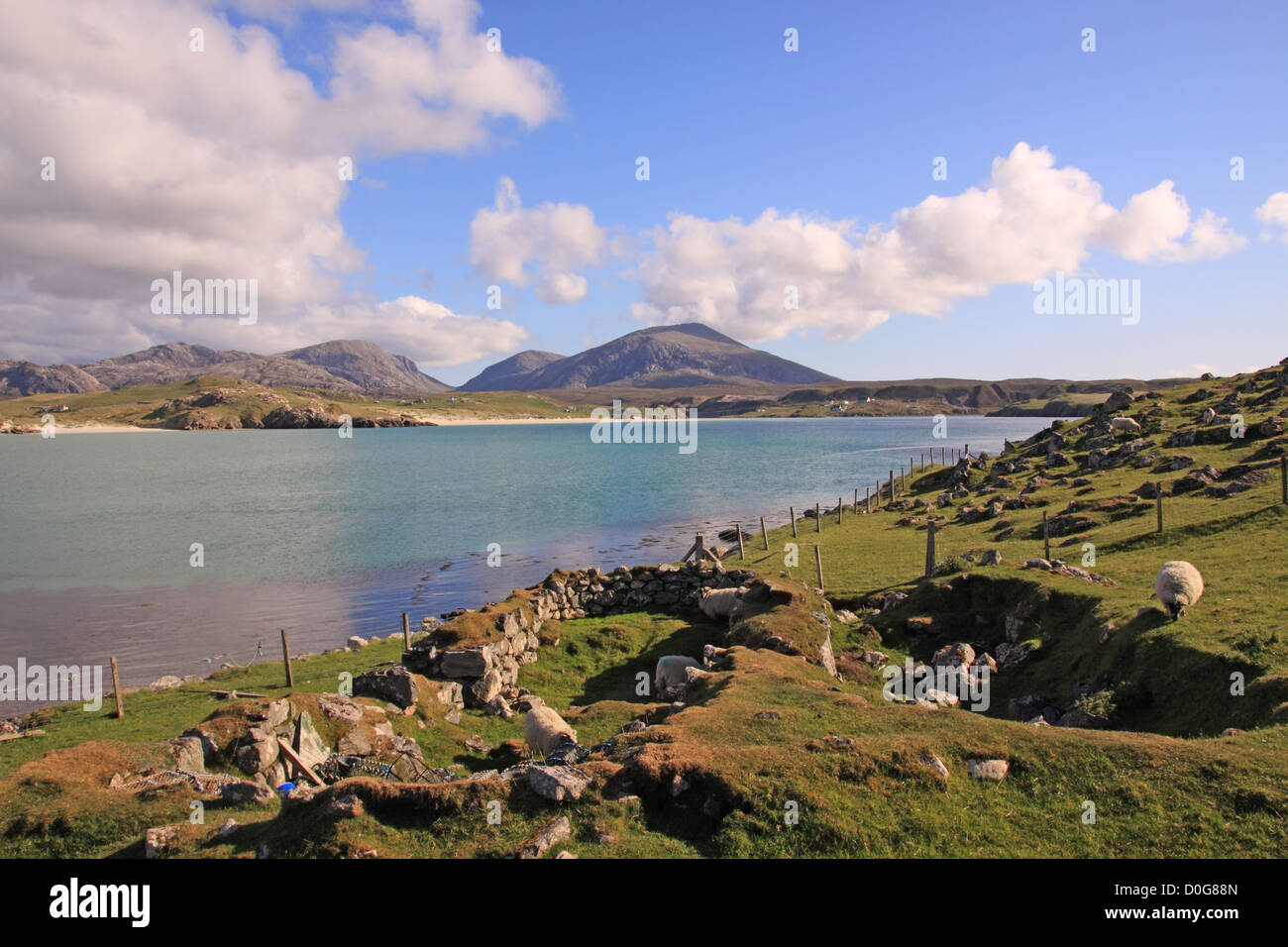 UK Scotland Outer Hebrides Isle of Lewis the Harris mountains from Uig ...