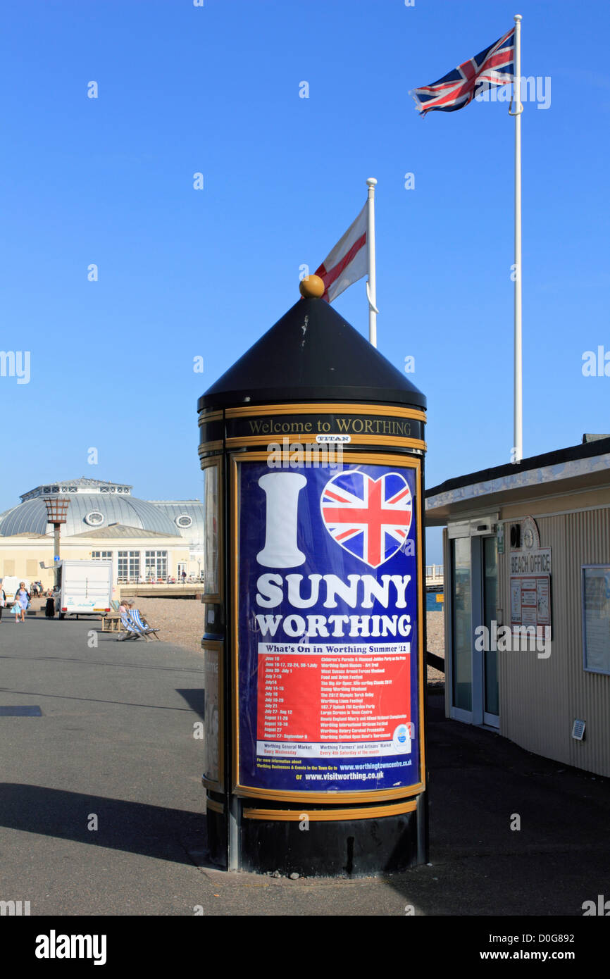 I love Sunny Worthing sign on the sea front at Worthing West Sussex ...