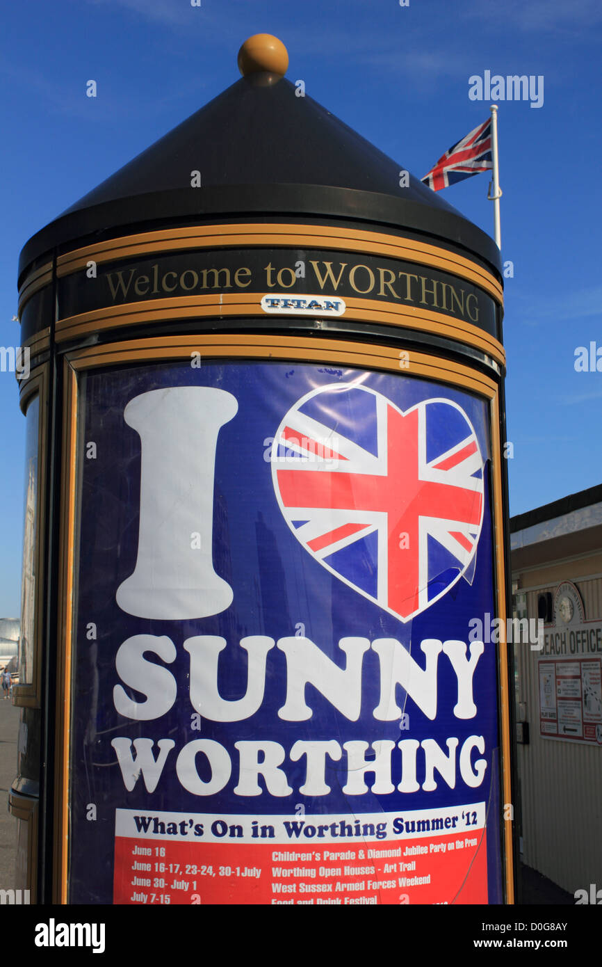 I love Sunny Worthing sign on the sea front at Worthing West Sussex ...