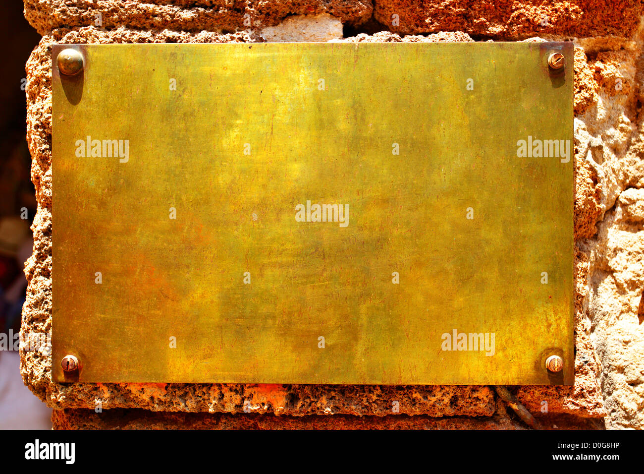 Blank copper signboard close-up over stone wall Stock Photo - Alamy