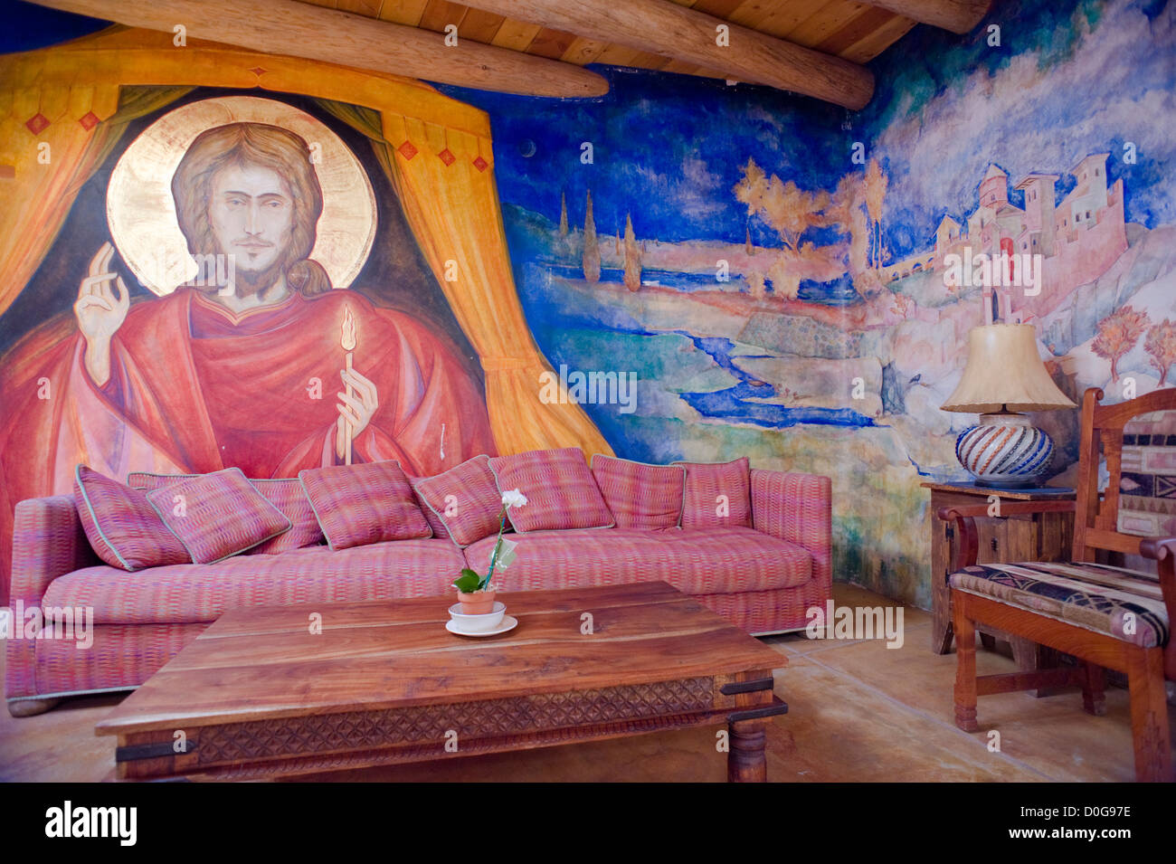 Religious mural in the sitting room at Christ in the Desert monastery ...