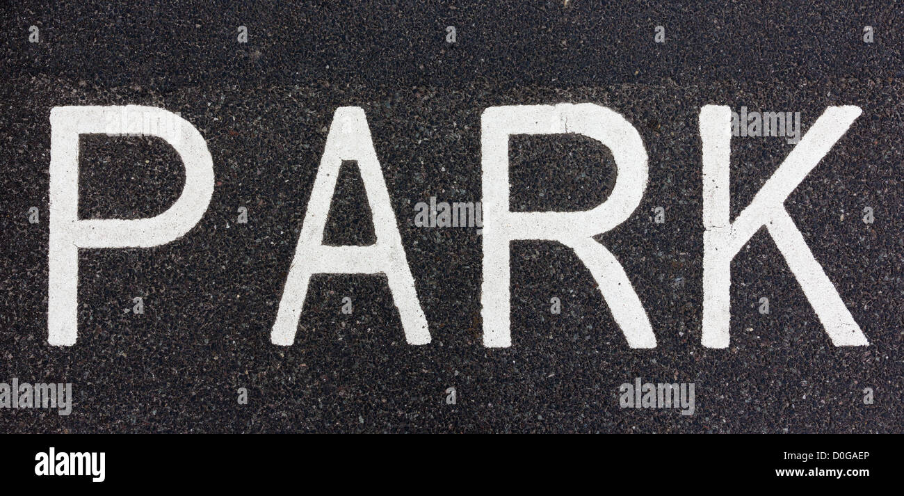 Parking sign painted on the road with white paint Stock Photo - Alamy