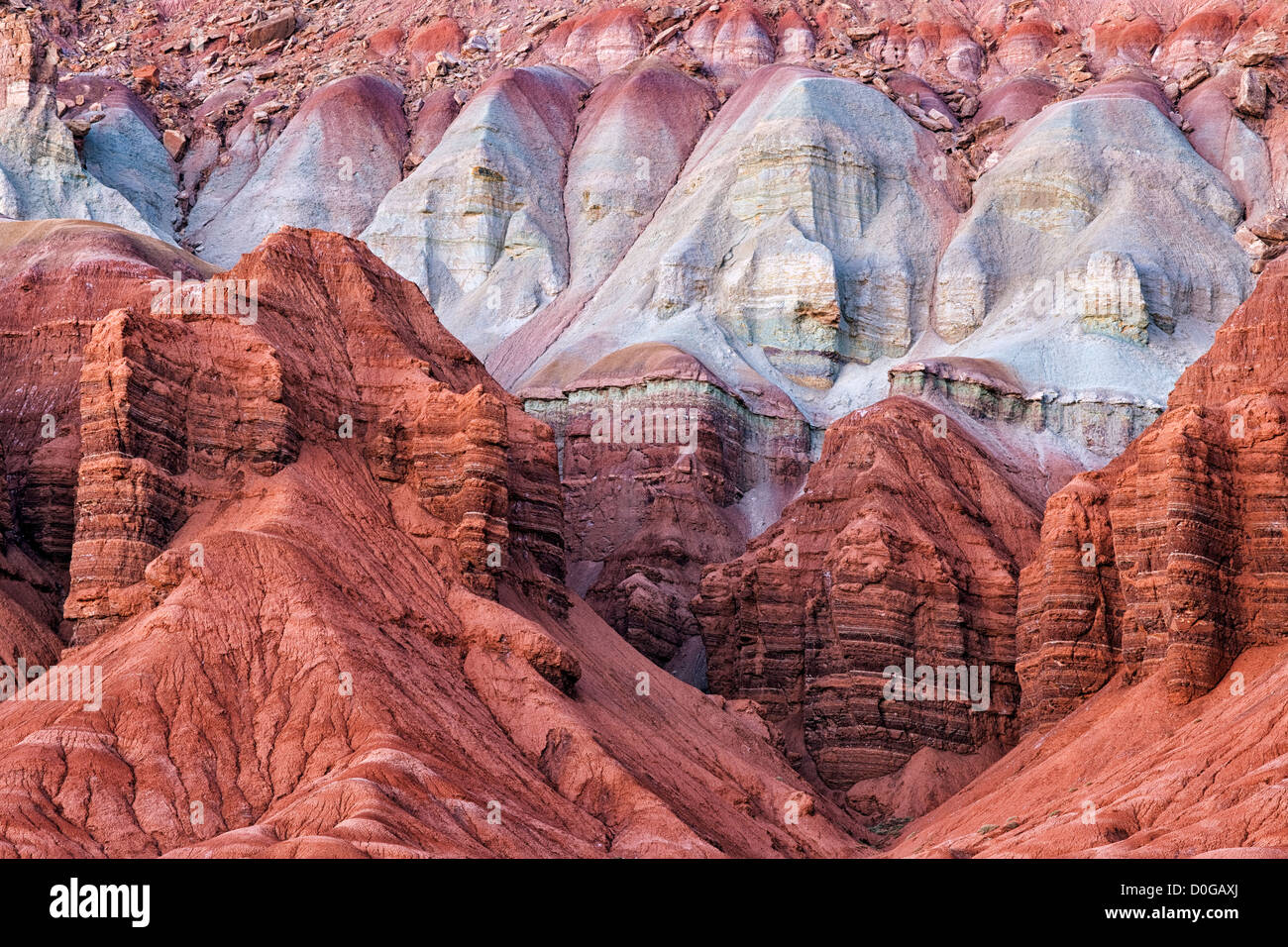 Multi-hued rock layers make up the sandstone walls of Utah’s Capitol ...